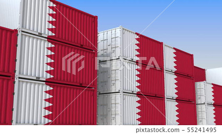 Container terminal full of containers with flag... - Stock Illustration ...