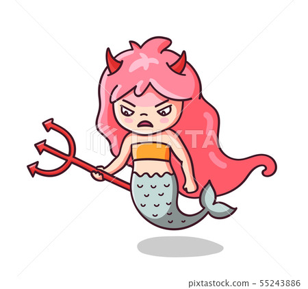 Angry furious mermaid with devil horns. - Stock Illustration [55243886 ...