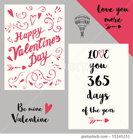 Happy Valentines Day cards set calligraphy... - Stock Illustration ...