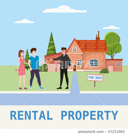 Real estate concept. House rent service. Modern... - Stock Illustration ...