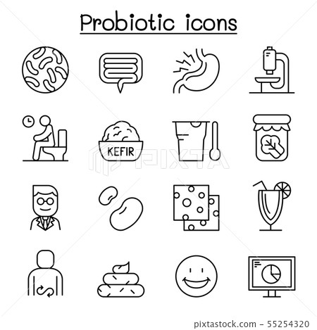 Probiotics bacteria icon set in thin line style - Stock Illustration ...