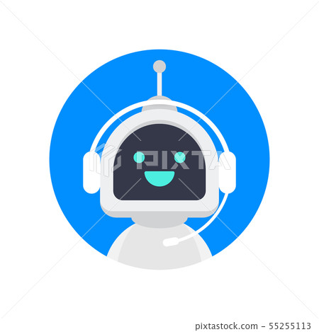 Cute smiling robot, chat bot say hi.Vector modern - Stock Illustration ...