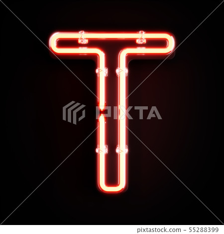 Neon light alphabet character T font - Stock Illustration [55288399 ...