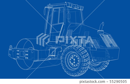 Construction machine. Asphalt compactor vector-插圖素材 [55290505] - PIXTA圖庫
