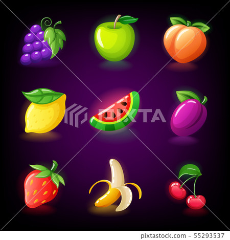 Colorful fruit slots icon set for casino slot... - Stock Illustration ...