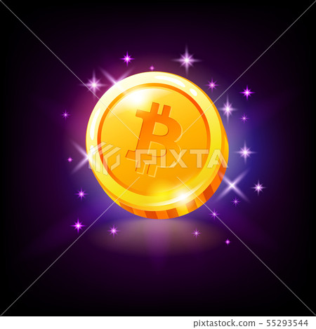 Gold bitcoin coin satoshi with sparkles, crypto... - Stock Illustration ...