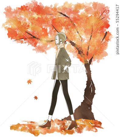 Women taking a walk-autumn, autumn leaves - Stock Illustration ...