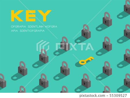 Lock and key 3D isometric pattern, Password unlock - Stock Illustration ...
