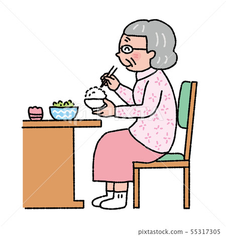 Elderly woman illustration eating alone - Stock Illustration [55317305 ...
