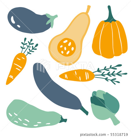 Set with hand drawn doodle vegetables - Stock Illustration [55318719 ...