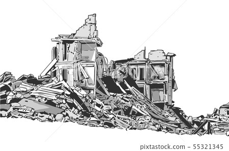 Collapsed building earthquake explosion fire - Stock Illustration ...