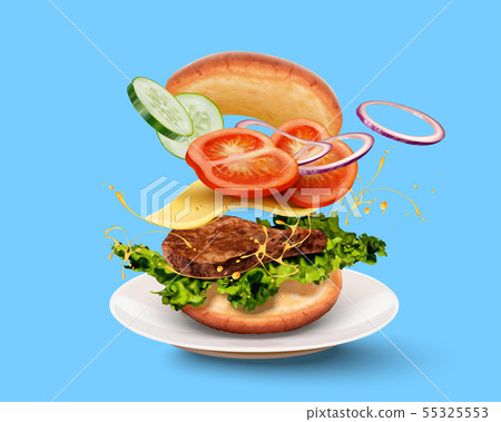 Hamburger on blue background - Stock Illustration [55325553] - PIXTA