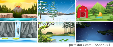 Set of scenes in nature setting - Stock Illustration [55345071] - PIXTA