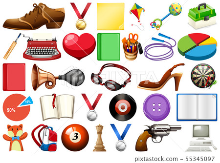 Assorted office, home and school related objects - Stock Illustration ...