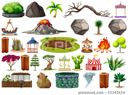 Collection of outdoor nature themed objects and - Stock Illustration ...