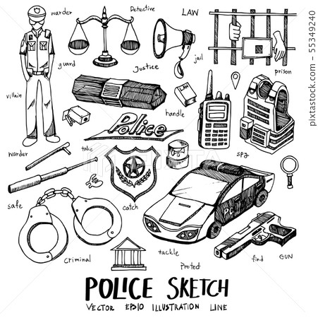 Police Doodle Sketch line icon vector set - Stock Illustration ...