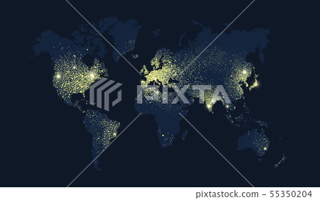 World map of earth planet lights at night - Stock Illustration ...