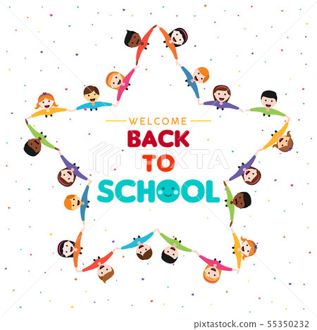 Back to school card of children group star shape - Stock Illustration ...