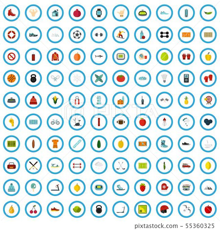 100 sport training icons set, flat style - Stock Illustration [55360325 ...