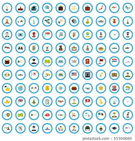 100 state icons set, flat style - Stock Illustration [55360660] - PIXTA