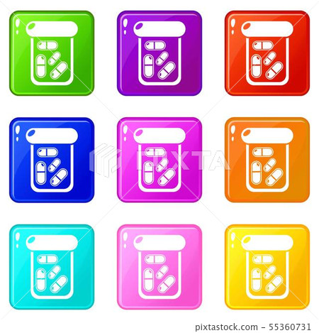 Bottle drug icons set 9 color collection-插圖素材 [55360731] - PIXTA圖庫