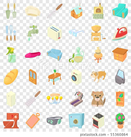 Comfortable home icons set, cartoon style - Stock Illustration ...