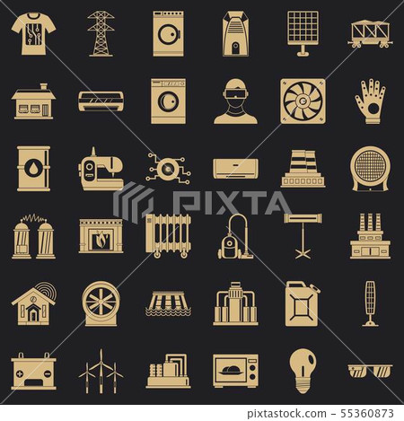 Saving electricity icons set, simple style - Stock Illustration ...