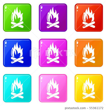 Campfire icons set 9 color collection - Stock Illustration [55361172 ...