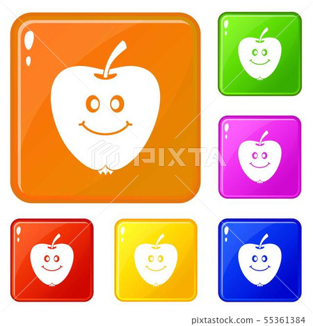 Smiling apple icons set vector color - Stock Illustration [55361384 ...