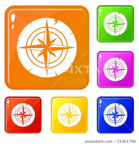 Ancient compass icons set vector color - Stock Illustration [55361790 ...