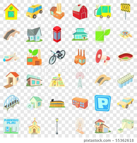City street icons set, cartoon style - Stock Illustration [55362618 ...