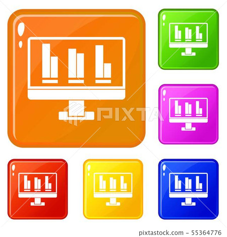 Business graph at computer screen icons set... - Stock Illustration ...