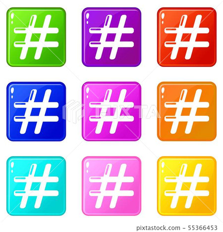Hashtag icons set 9 color collection - Stock Illustration [55366453 ...