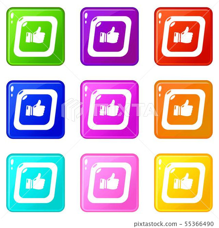 Thumbs up icons set 9 color collection - Stock Illustration [55366490 ...