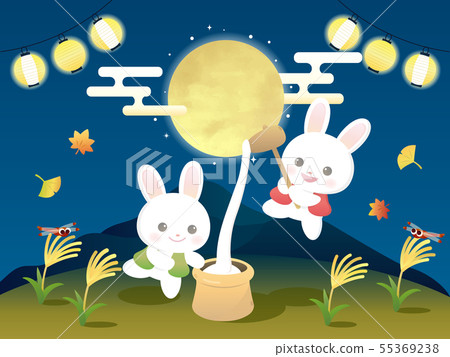 Tsukimi Rabbit mochi illustration - Stock Illustration [55369238] - PIXTA