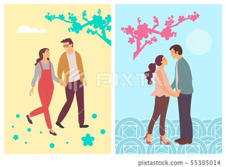 Spring Blossoms, Abstract Students in Love, People - Stock Illustration ...
