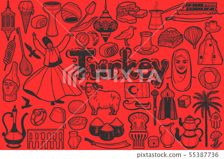 Isolated Turkish Symbols in Hand Drawn Style - Stock Illustration ...