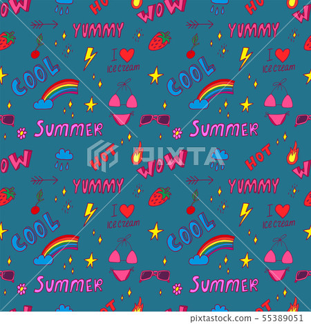 Summer pop art seamless pattern - Stock Illustration [55389051] - PIXTA
