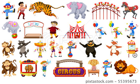 Circus set with animals rides and clowns on - Stock Illustration ...