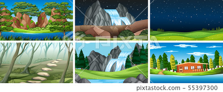 Set of scenes in nature setting - Stock Illustration [55397300] - PIXTA