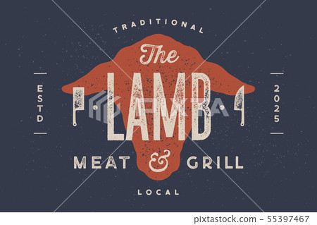 Lamb, sheep. Vintage typography, lettering,... - Stock Illustration ...