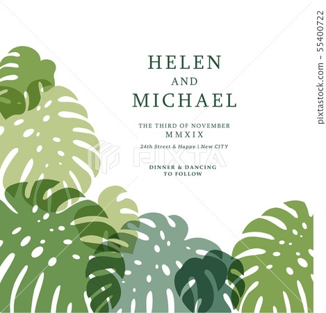 Minimalist monstera wedding invitation. -插圖素材 [55400722] - PIXTA圖庫