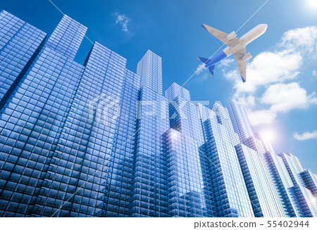 airplane flying above building - Stock Illustration [55402944] - PIXTA
