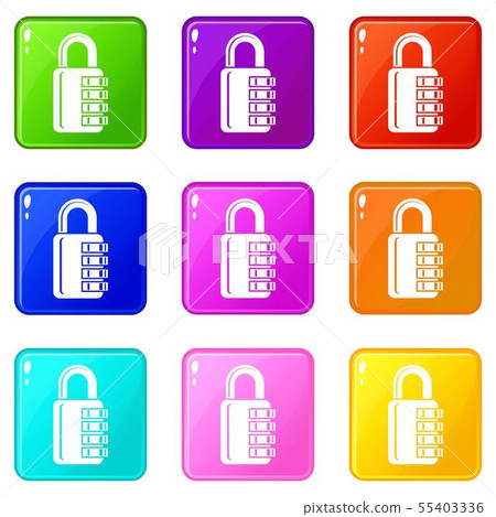 Combination lock icons set 9 color collection - Stock Illustration ...