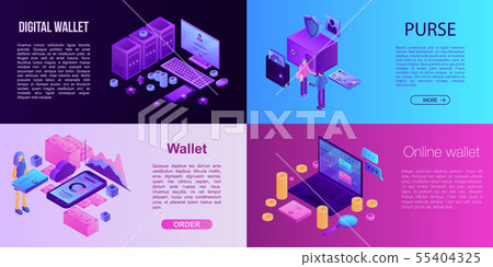 Wallet banner set, isometric style-插圖素材 [55404325] - PIXTA圖庫