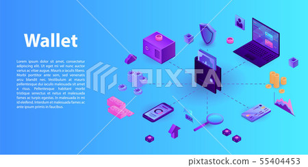 Modern wallet concept banner, isometric style - Stock Illustration ...