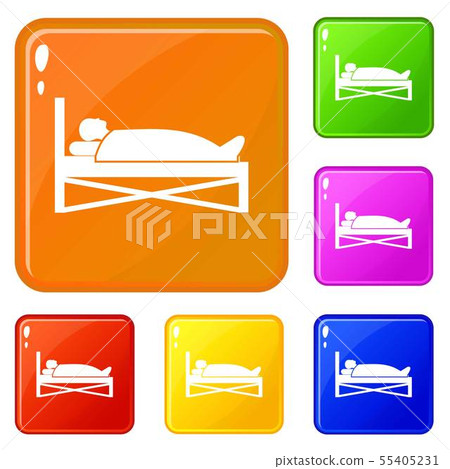 Patient in bed in hospital icons set vector color - Stock Illustration ...