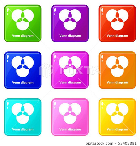Round venn diagram icons set 9 color collection - Stock Illustration ...