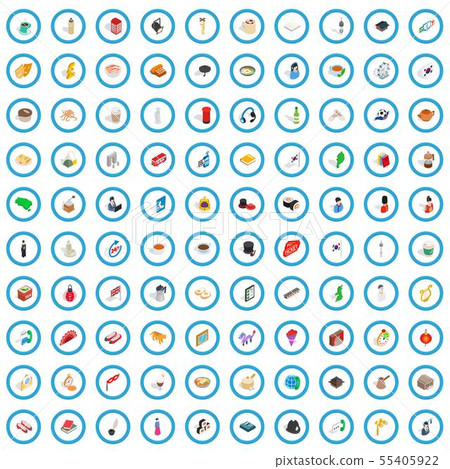 100 wellness icons set, isometric 3d style-插圖素材 [55405922] - PIXTA圖庫