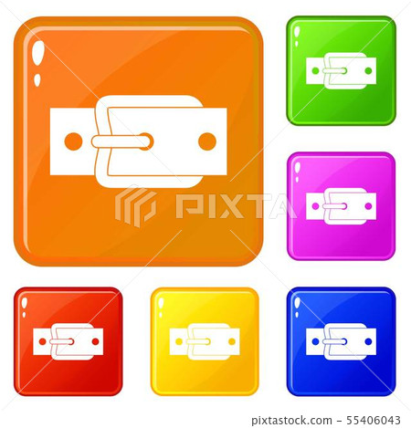 Metal belt buckle icons set vector color - Stock Illustration [55406043 ...